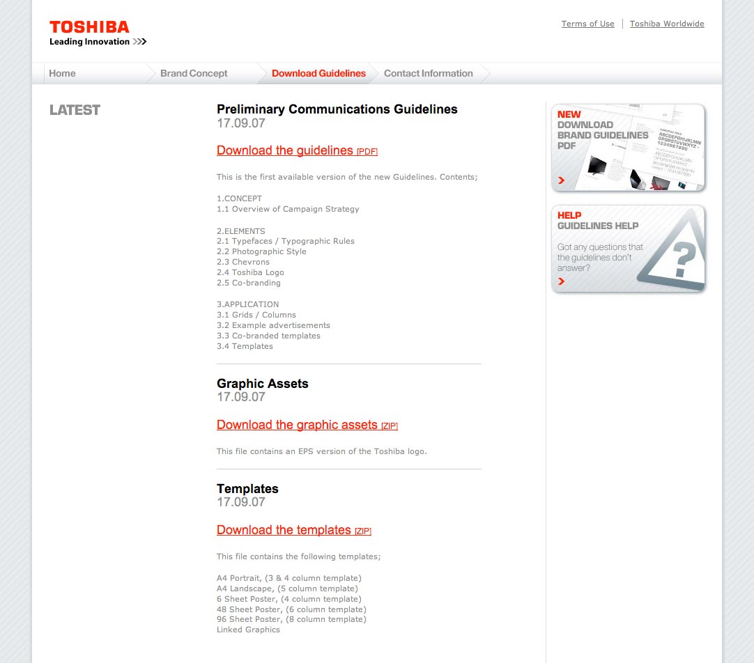 Toshiba Brand Guidelines | Pete // f90 | Brighton-based freelance developer